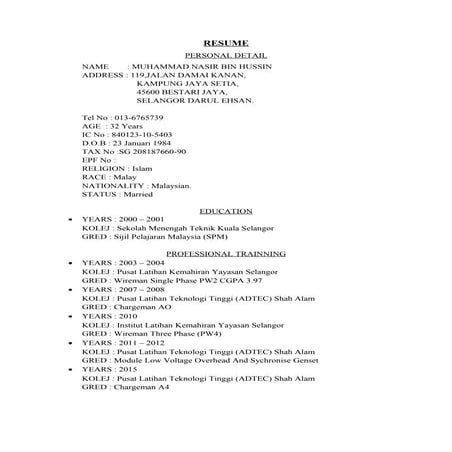 RESUME NASIR HUSSIN 2 NEW SEASON | DOC | Business Utilities | Business