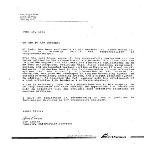 Al Radau reference letter 1991 | PDF