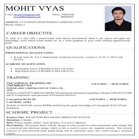 RESUME MOHIT VYAS | PDF | Vocational Training | Careers