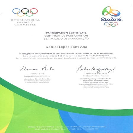 Sant' Ana Rio 2016 Olympics and Paralympics Certificate | PDF