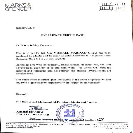 Experience Certificate | PDF