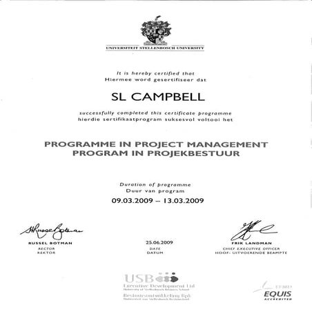 Project Management Certificate Universtity Stellenbosch | PDF