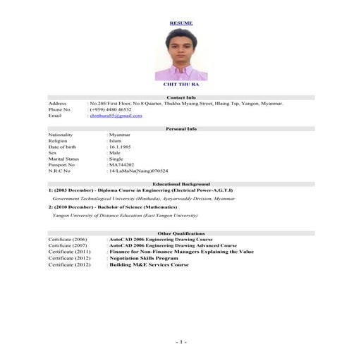 Chit Thu Ra Resume | PDF