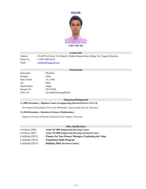 Sai Nay Myo Zaw(CV Form) | DOC | Buddhism | Religion & Spirituality