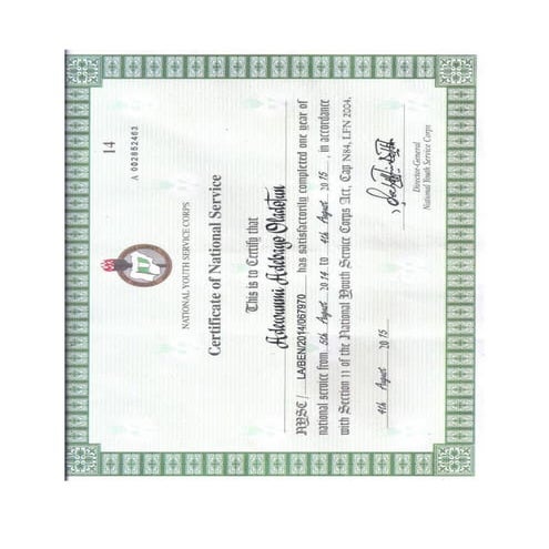 NYSC certificate | PDF