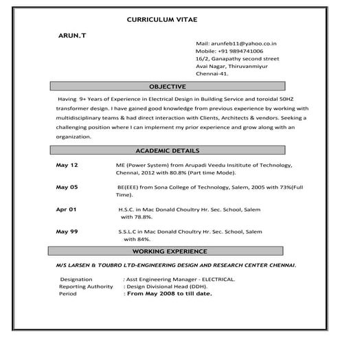 arun resume 9 experience | DOC