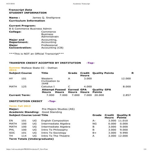 Academic Transcript | PDF