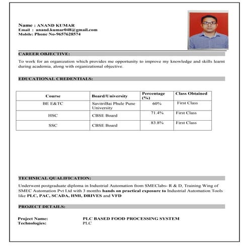 anand New Resume format | DOC