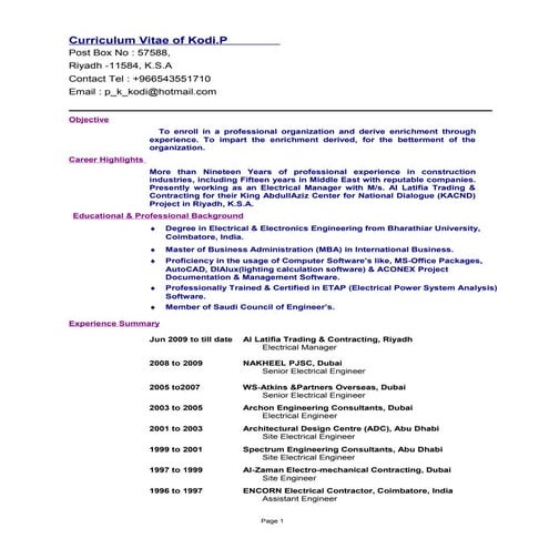 ELV Project Manager CV | DOCX