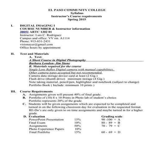 DigitalImaging-Syllabus-2015 | DOC | Cameras and Camcorders | Consumer ...