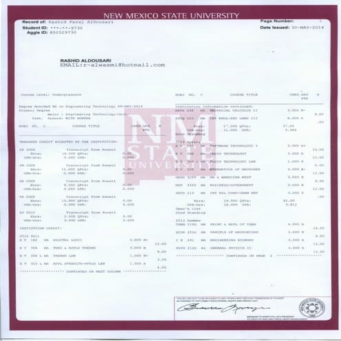 NMSU F Transcript | PDF