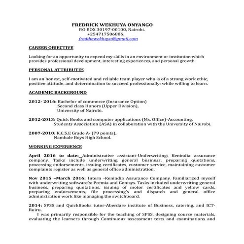 FREDRICK ONYANGO RESUME PDF | PDF | Education