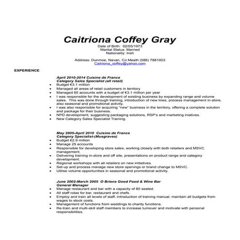 Caitriona Gray CV 2016 April | DOC