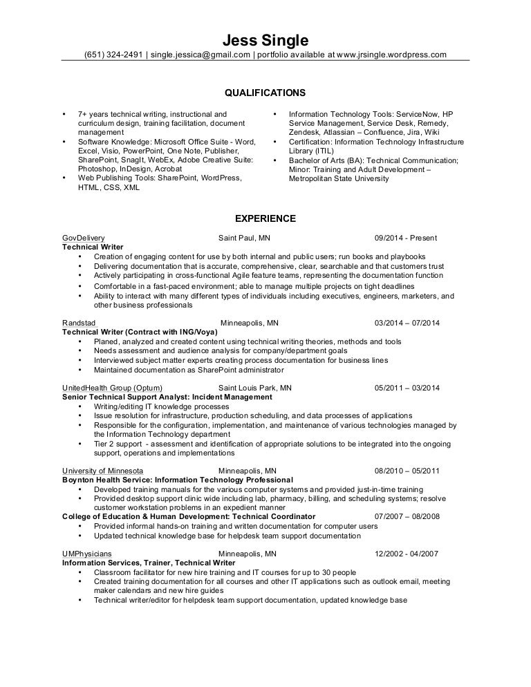 Resume of Jess Single