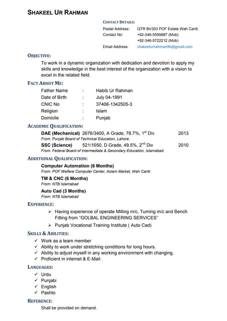 Mohsin ali cv | PDF