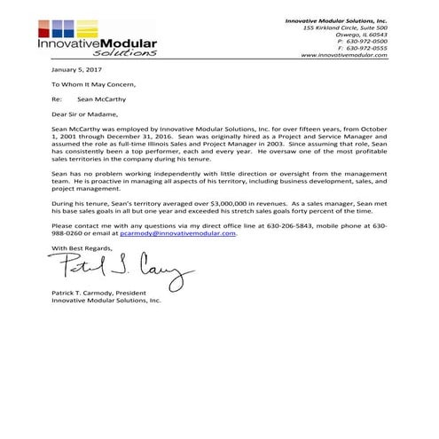 Sean - Letter of Reference - 010517 | PDF