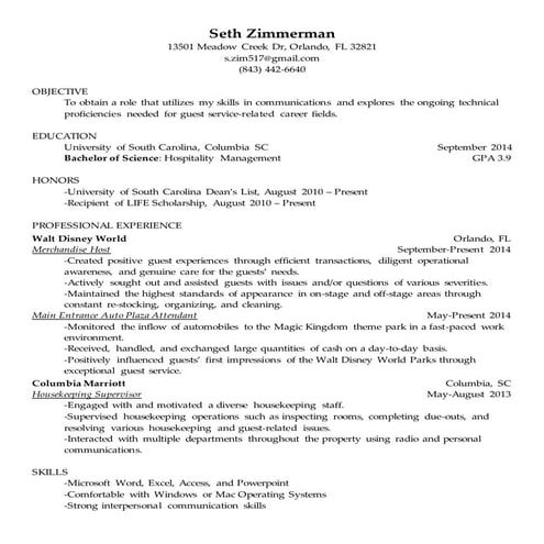 Seth Zimmerman Disney Resume | PDF