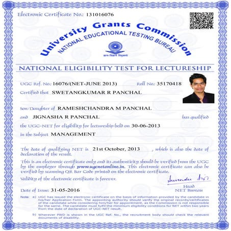 UGC NET CERTIFICATE - Shwetang Panchal | PDF