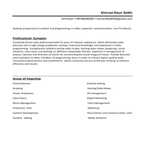 CV Simran Kaur Sethi | DOCX | Business | Business and Finance