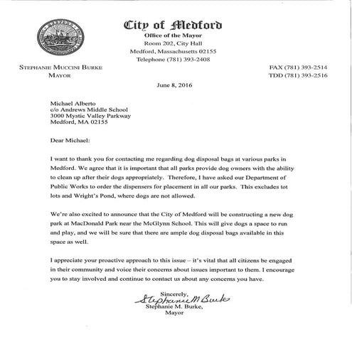 Letter from Mayor of Medford | PDF