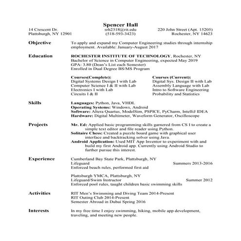 Spencer Hall CE Resume | PDF