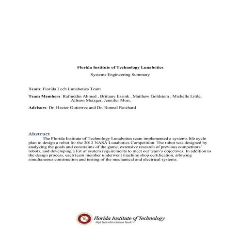 Lunabotics Senior Design Final Paper | PDF