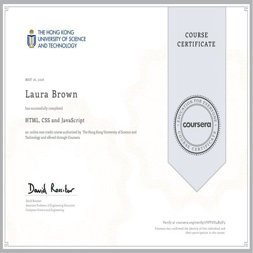 Hong Kong University - Certificate of Completion of HTML, CSS ...