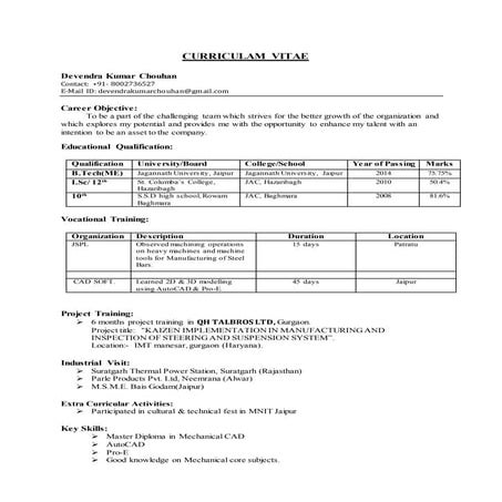 Devendra Kumar Chouhan CV | DOCX