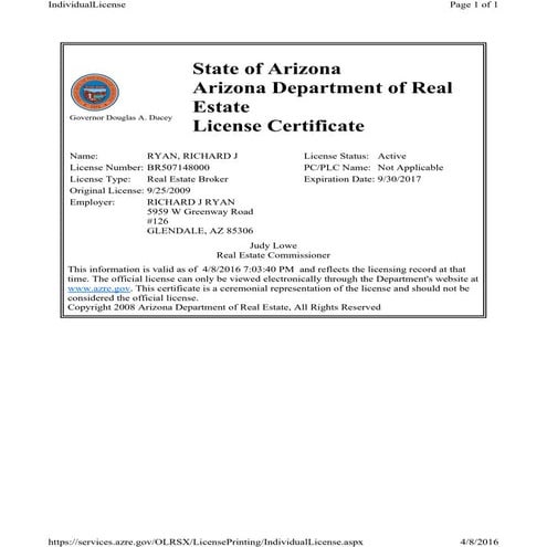 Arizona Real Estate Broker License | PDF