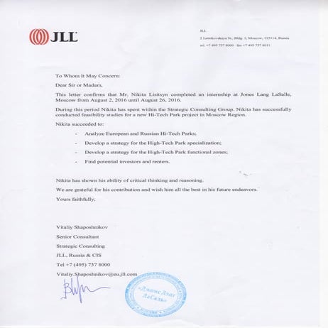JLL Reference Letter | PDF