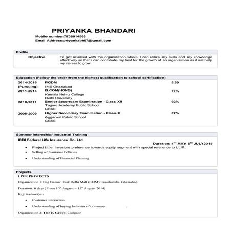 PRIYANKA BHANDARI RESUME | PDF