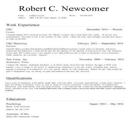 Robert Newcomer Resume | DOCX | Medical Health