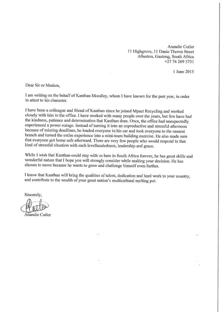 Letter of Recommendation - DHL Supply Chain South Africa | PDF ...