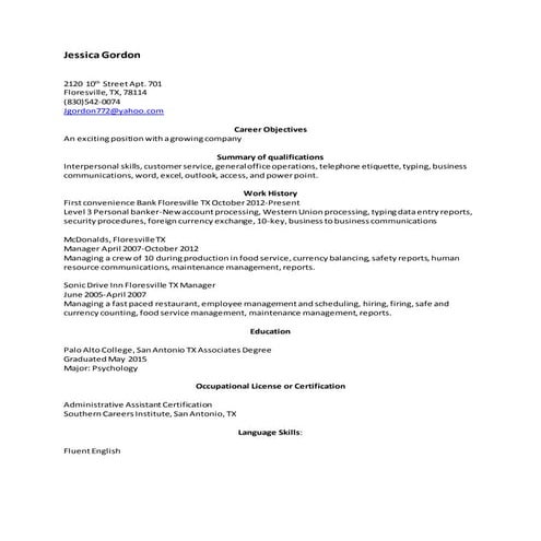 Jessica Gordon resume | DOCX