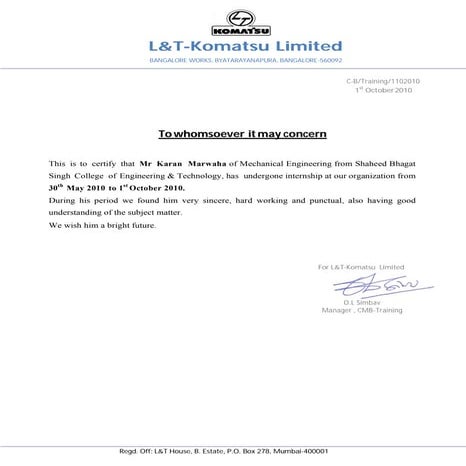 L & T certificate | PDF