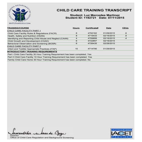 40 Hour Introductory Child Care Training comprised of Part I and Part ...