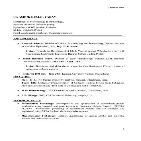 Dr Ashok CV | PDF