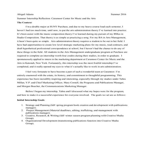 Abigail Adams Summer 2016 Internship Reflection (2) | PDF