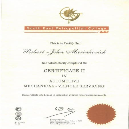 Automomotive mechanical certificate | PDF
