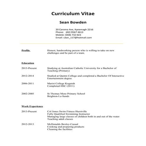 Curriculum Vitae Sean Bowden | PDF