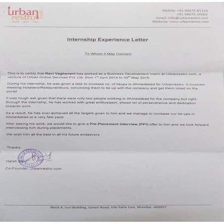 Internship Experience Letter | PDF
