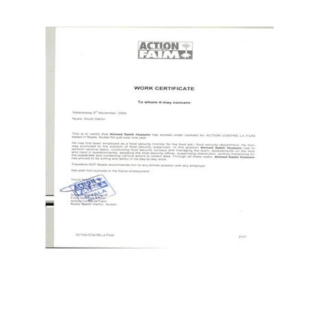 Work certificate -ACF.1 | DOC