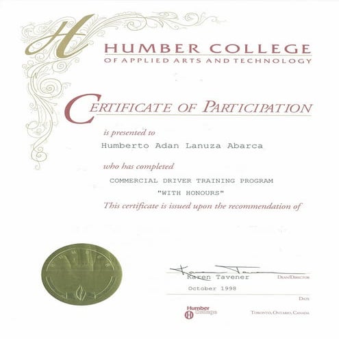 Humber College Comercial Driver with Honors 2 | PDF