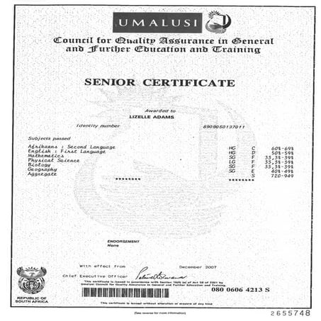 matric certificate | PDF