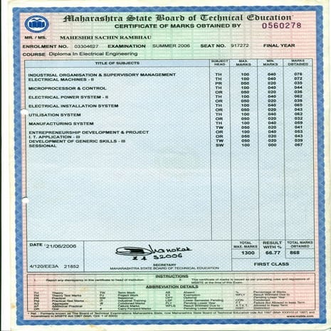 msbte marksheet
