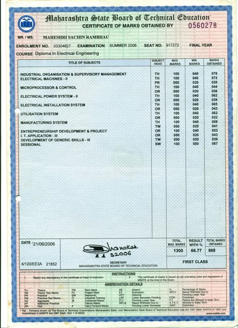 BTech Marksheets | PDF