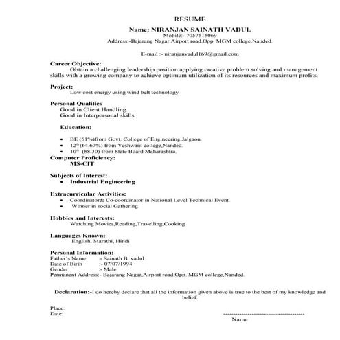 niranjan resume | DOC