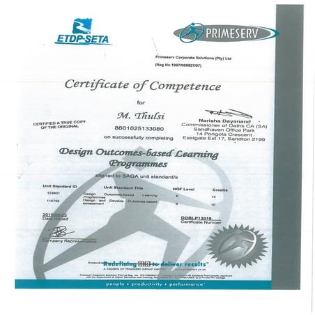Design Outcomes Based Learning Programmes Certificate | PDF