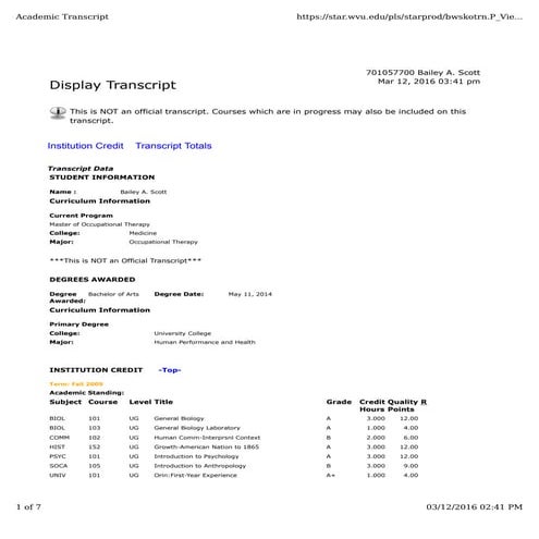 Unofficial_Transcript | PDF | Undergraduate Education | College Education