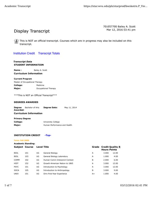 NYU Official Transcript | PDF